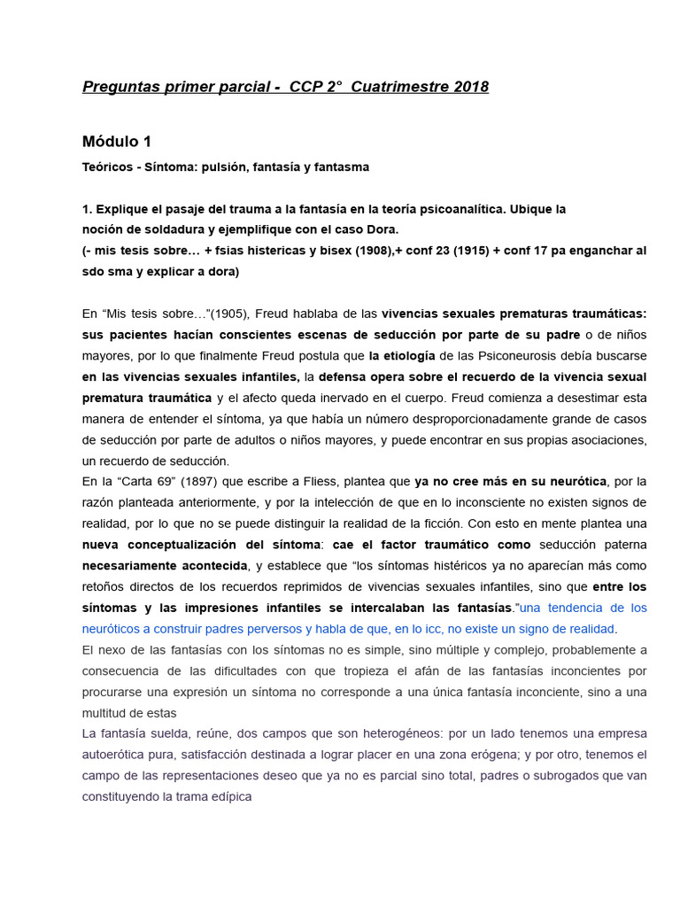 Preguntas primer Parcial - CCP 2° Cuatrimestre 2018 | PDF | Jacques Lacan | Psicoanálisis