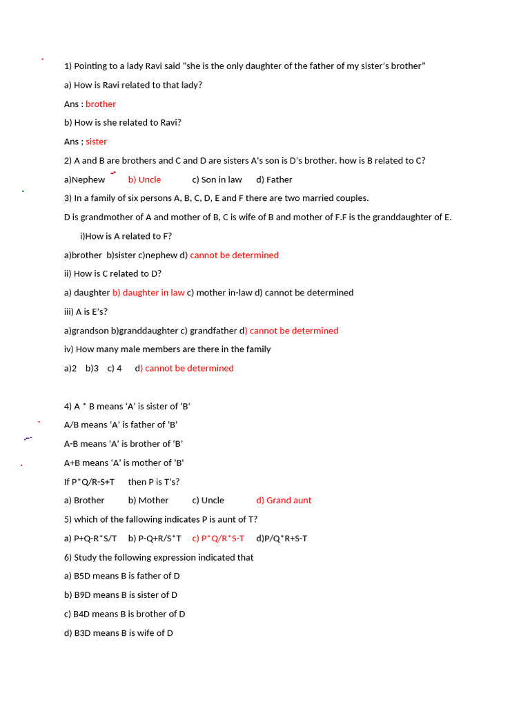 Blood Relation Class Only Questions | PDF | Family | Kinship And Descent