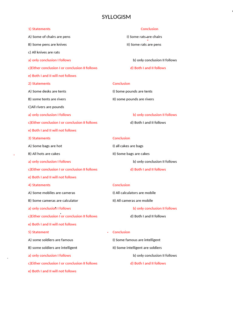 Syllogism Questions and Conclusions | PDF