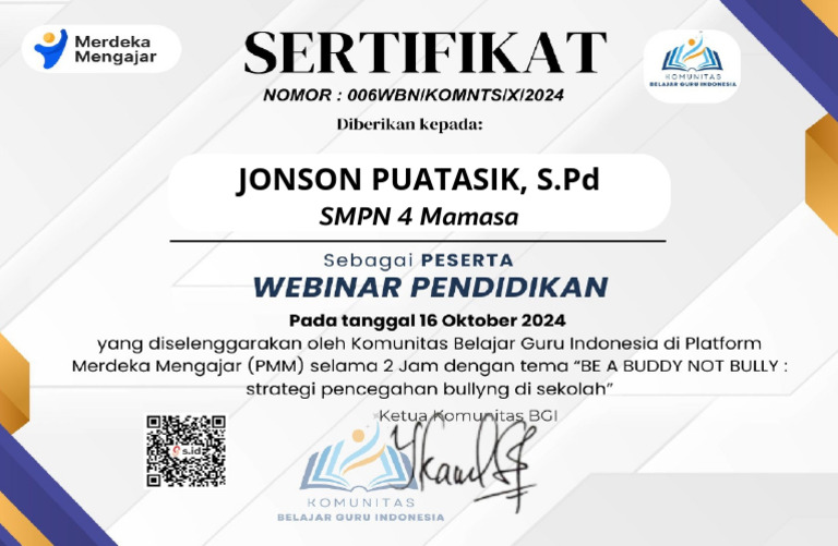 contoh sertifikat kombel | PDF