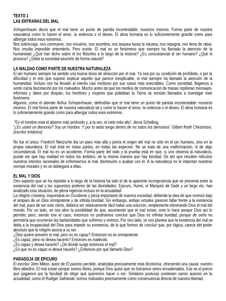 El Mal: Naturaleza y Filosofía Humana | PDF | Mal | Problema del mal