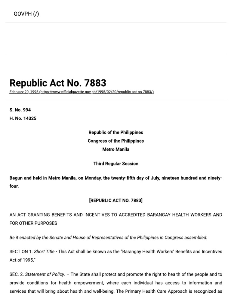 3 RA 7883 BHW Benefits and Incentives Act | PDF