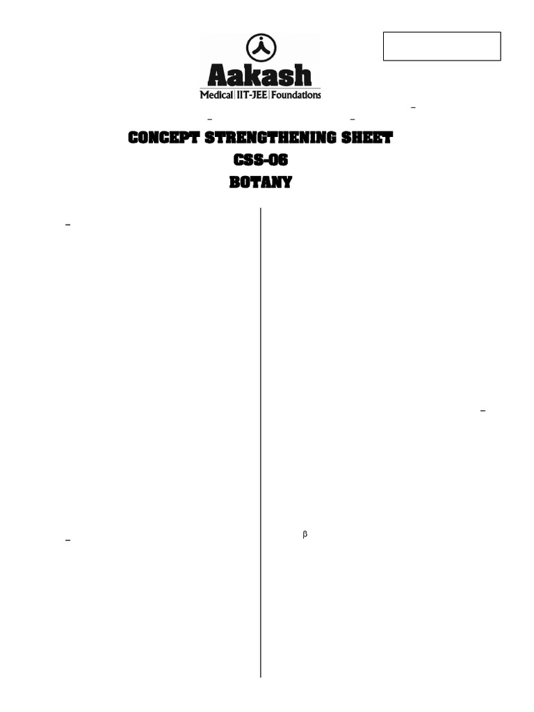 Concept Strengthening Sheet CSS 06 Based On CST 11 & 12 Botany | PDF ...