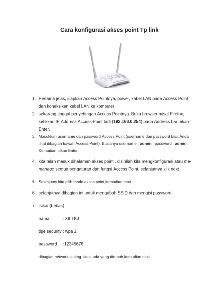 Konfigurasi Access Point TP-Link | PDF