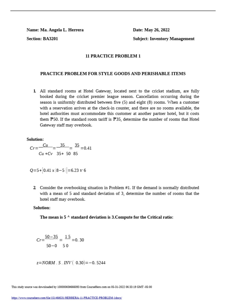 Herrera 11 Practice Problem 1 | PDF
