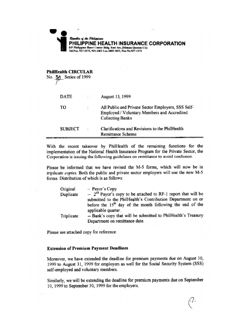 PC 1999-0070 Clarifications and Revisions To The PhilHealth Remittance ...