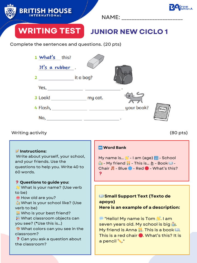 Writing Tests Prekids - Kids - Junior (1) - 25 | PDF