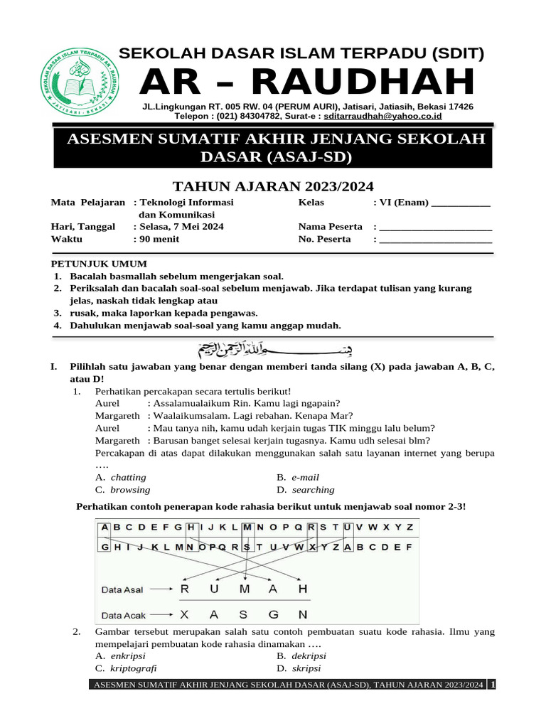 (30 SOAL) KERANGKA ASAJ-SD 2023-2024 - Sls | PDF