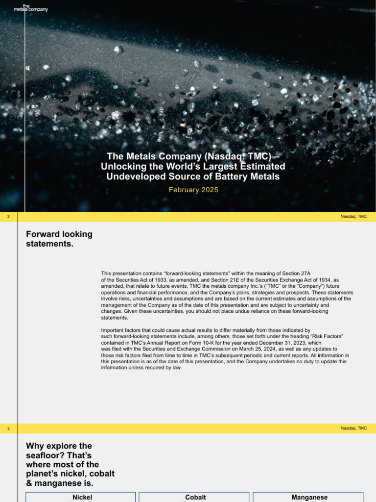 TMC 2025 Feb 10 Investor Presentation 10 February 2025 | PDF | Nickel | Ore