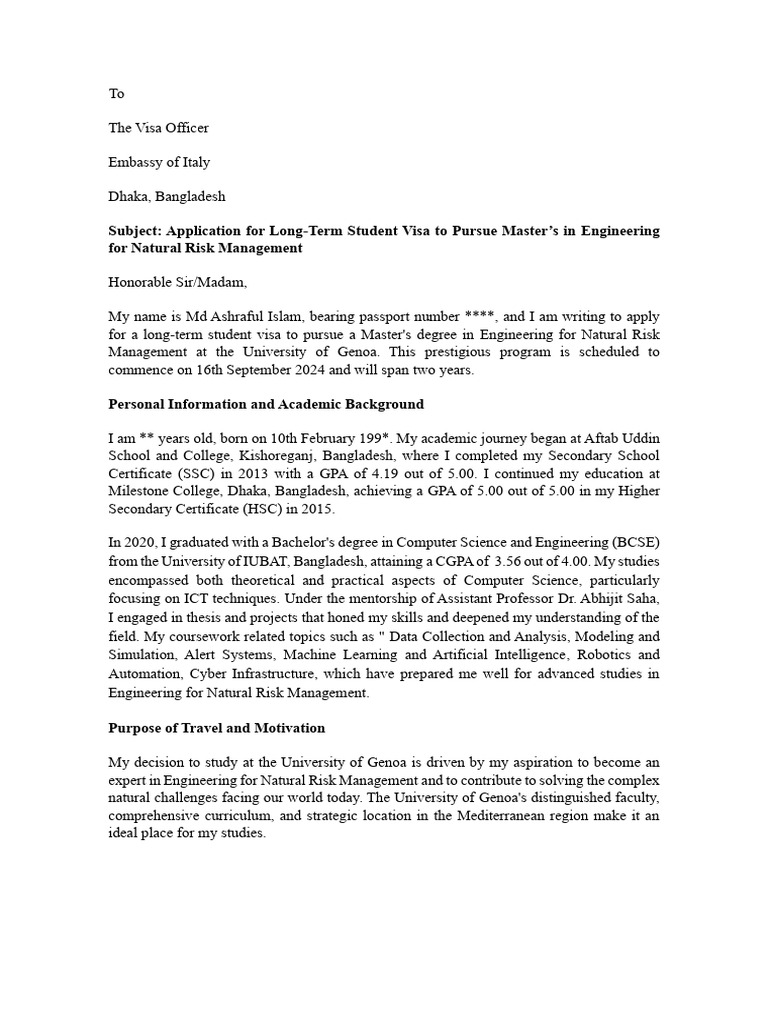 Cover Letter Format Italy | PDF | University | Academic Degree