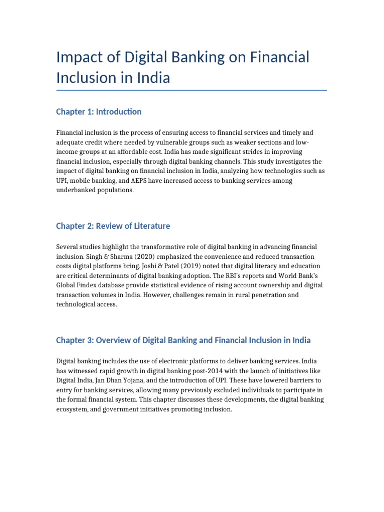 Digital Banking Financial Inclusion Complete MCom Project | PDF ...