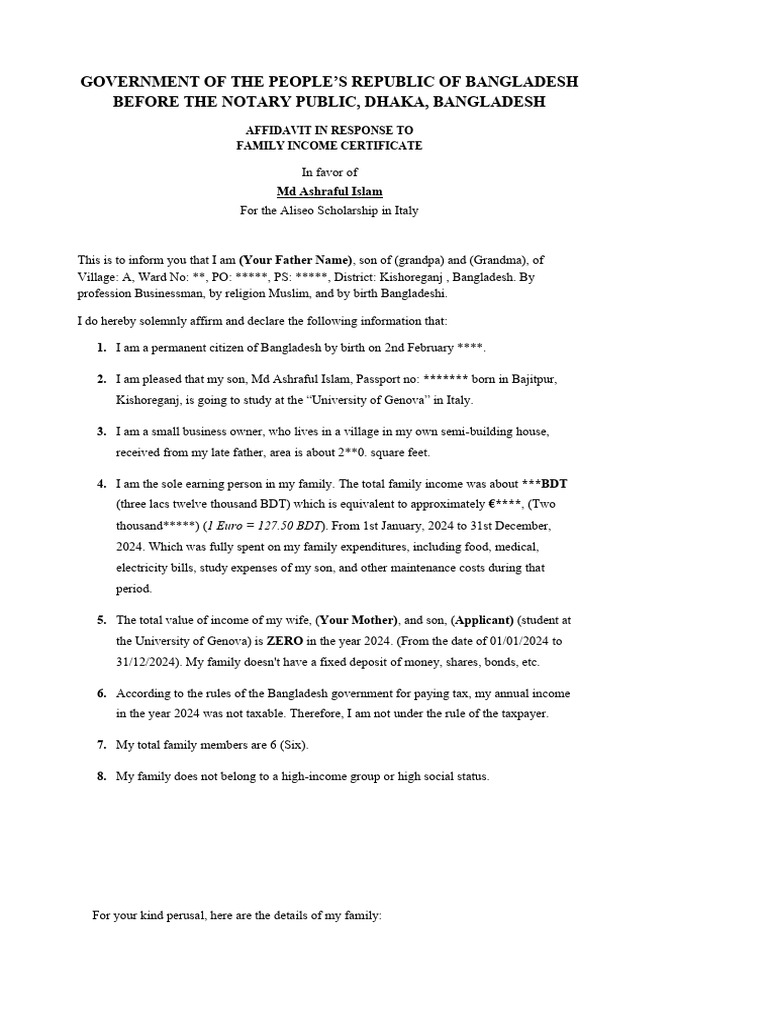 Family Income Certificate For Regional Scholarship (Aliseo) | PDF ...