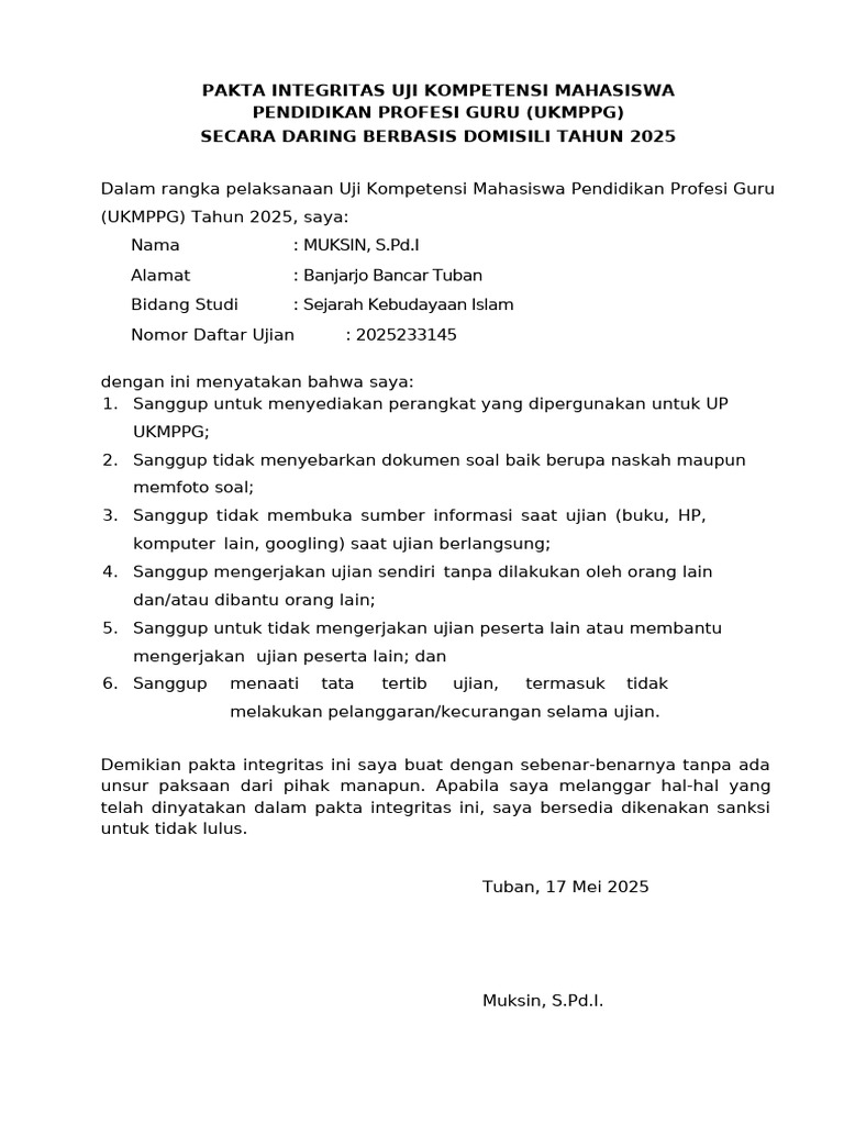 Pakta Integritas Up | PDF