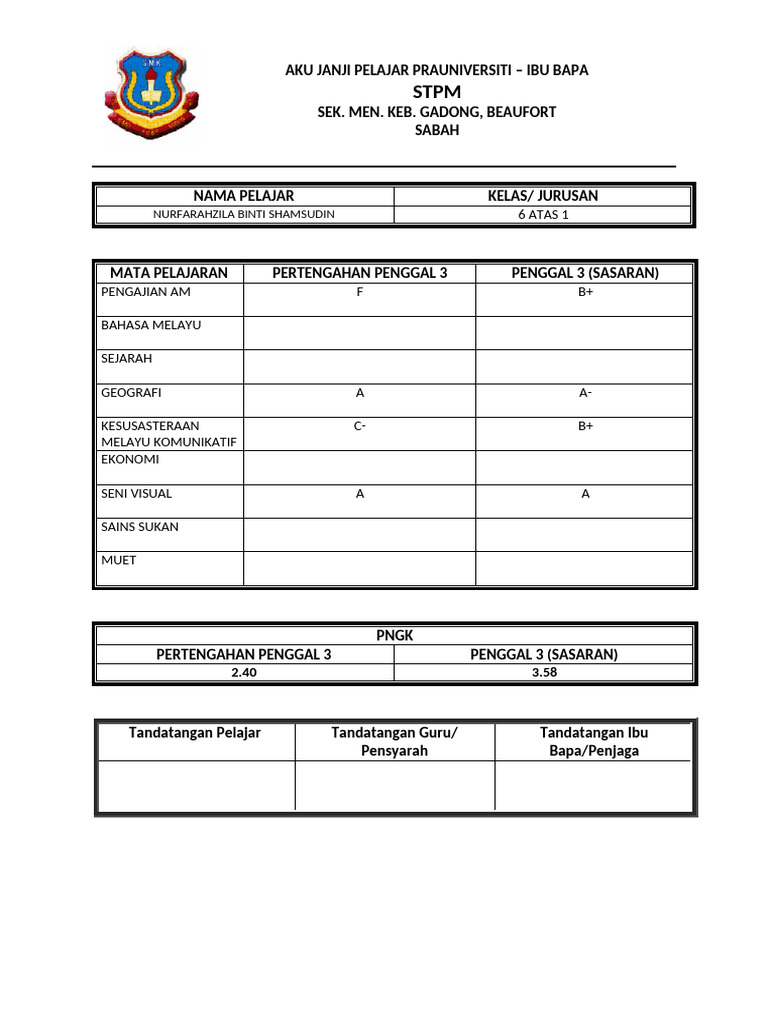 BORANG Aku Janji 6 ATAS 1 | PDF