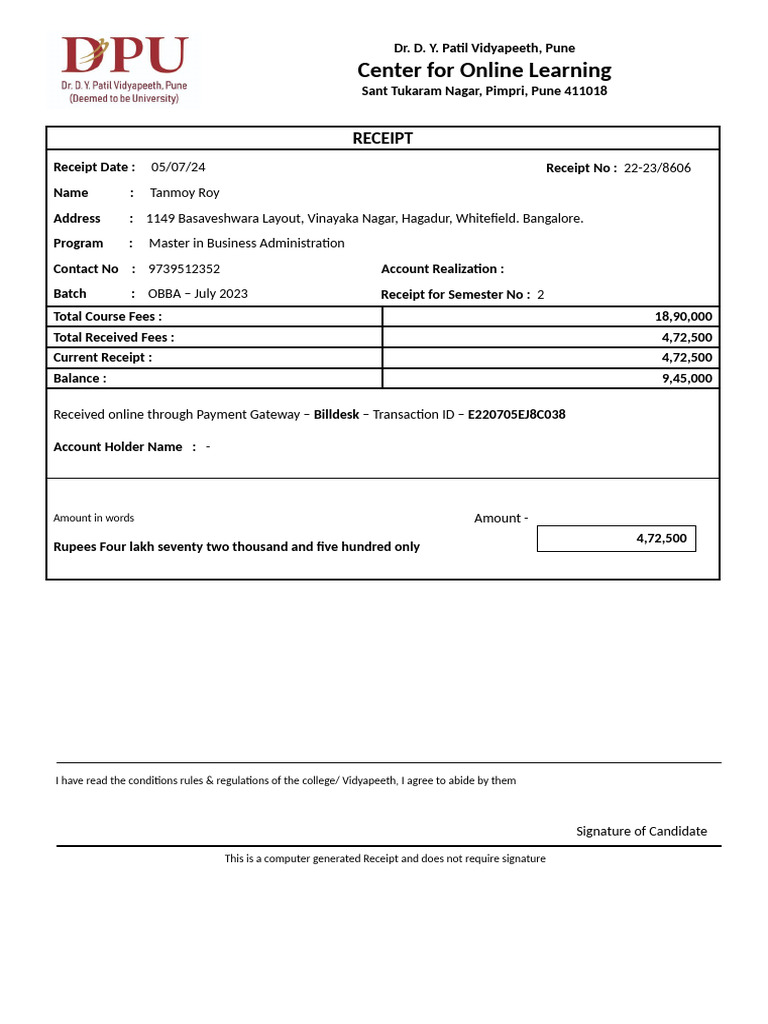 Payment Receipt | PDF