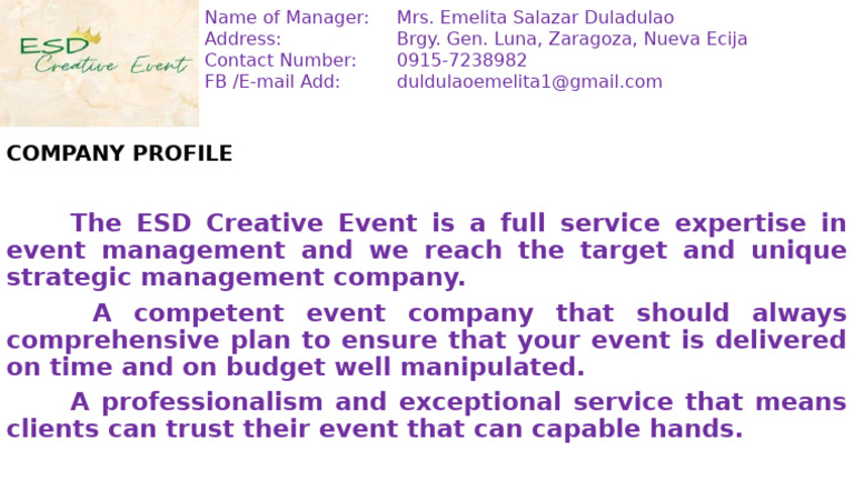 ESD Creative Events | PDF
