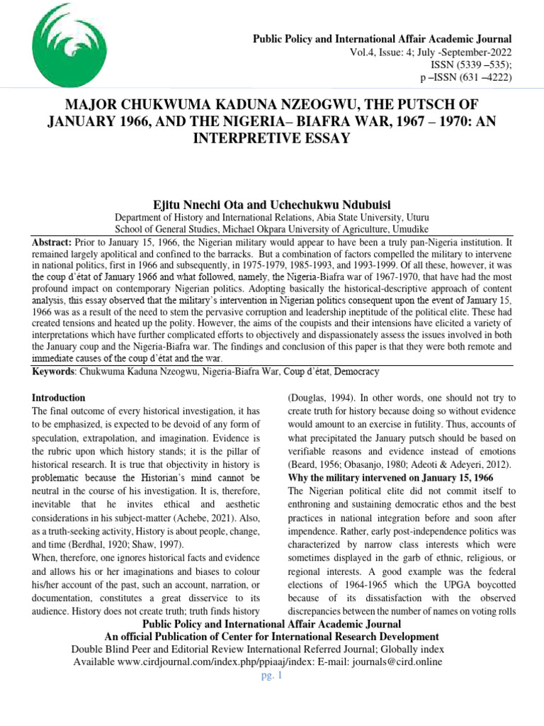 Major Nzeogwu, The Putsch of 01-15-66 & The Civil War | PDF | Nigeria