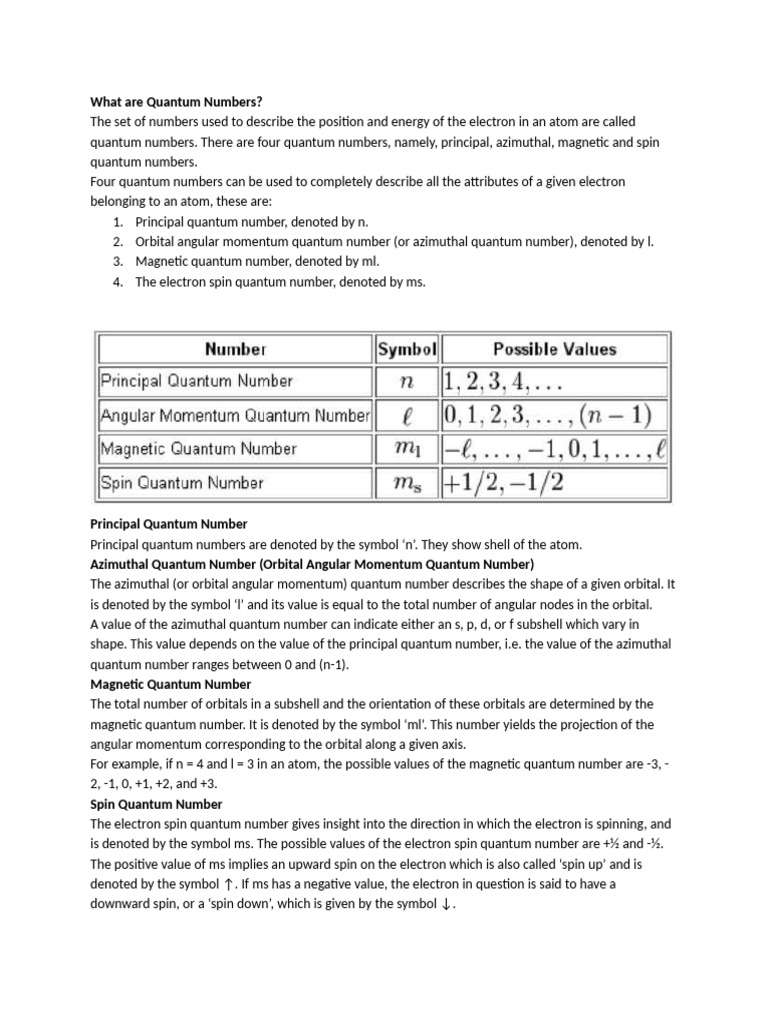 Quantum Numbers | PDF