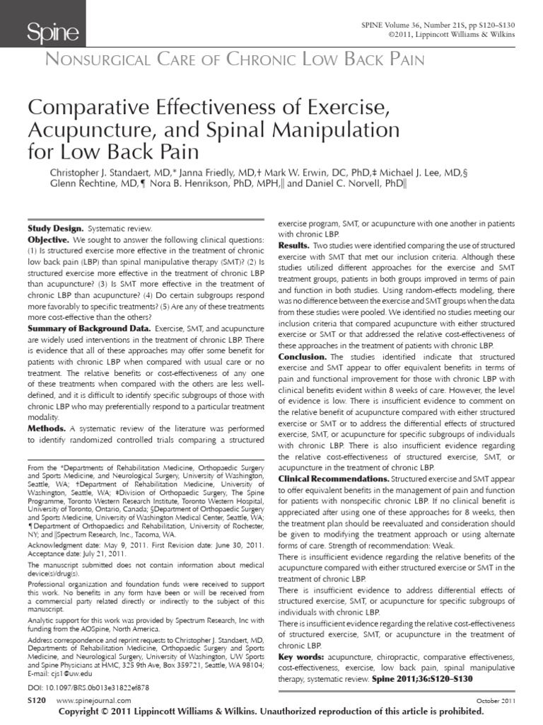 Comparative Effectiveness of Exercise Acupuncture and Spinal ...