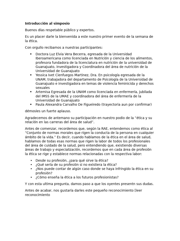 Introducción Al Simposio | PDF