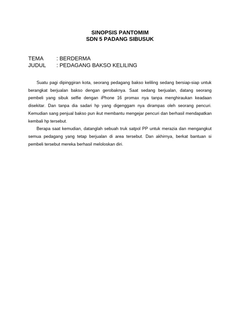 Sinopsis Pantomim SDN 5 Padang Sibusuk | PDF