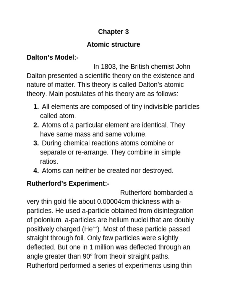 Chapter 3 Atomic Structure Rutherford's Atomic Model | PDF