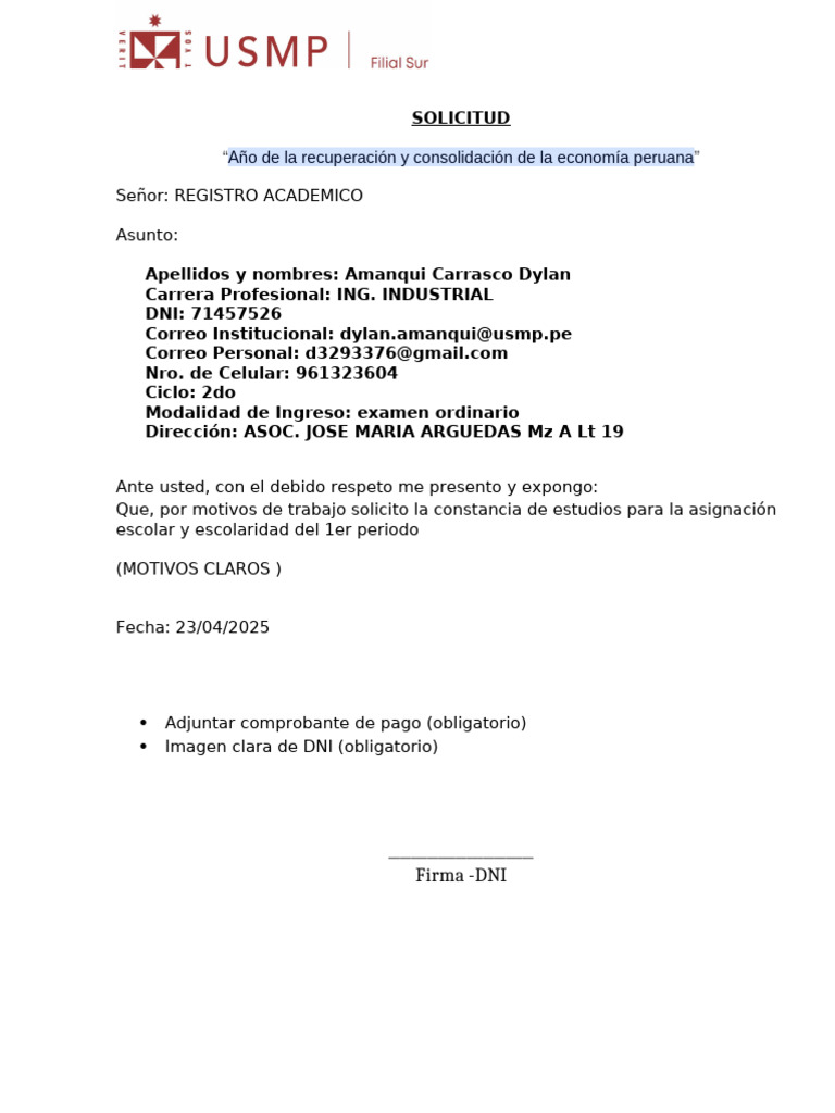 Solicitud de Roxana | PDF