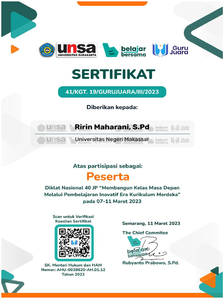 Sertifikat DikNas 40JP Kelas Masa Depan | PDF