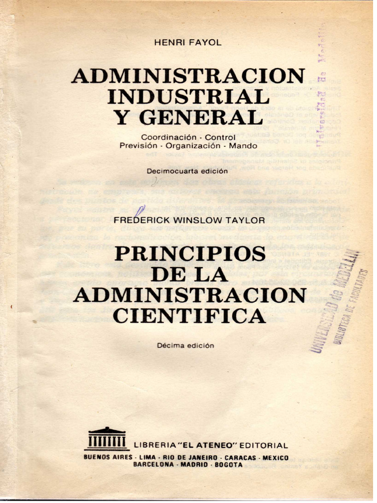 Administracion Industrial y General 1916 Henry Fayol Libro | PDF