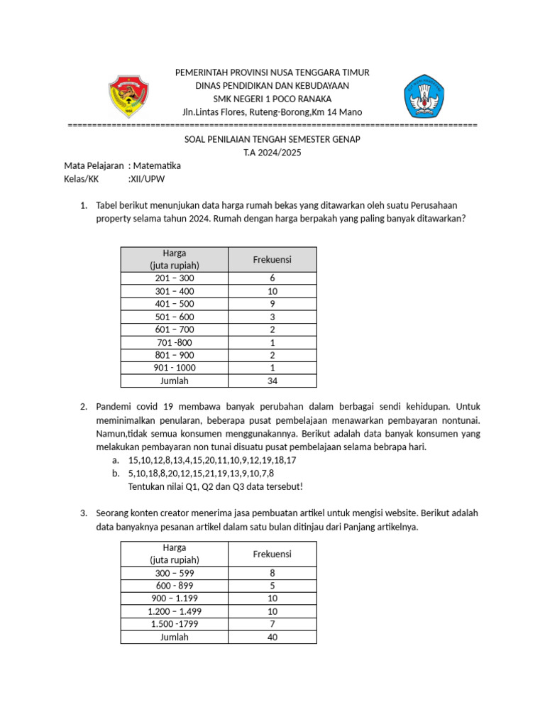 Soal PTS Matek Xi Genap 2025 | PDF