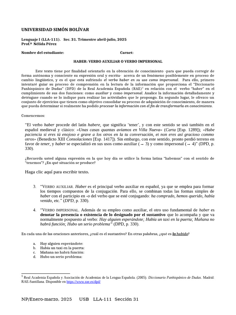 Haber Impersonal. LLA111 | PDF | Verbo | Asunto (gramática)