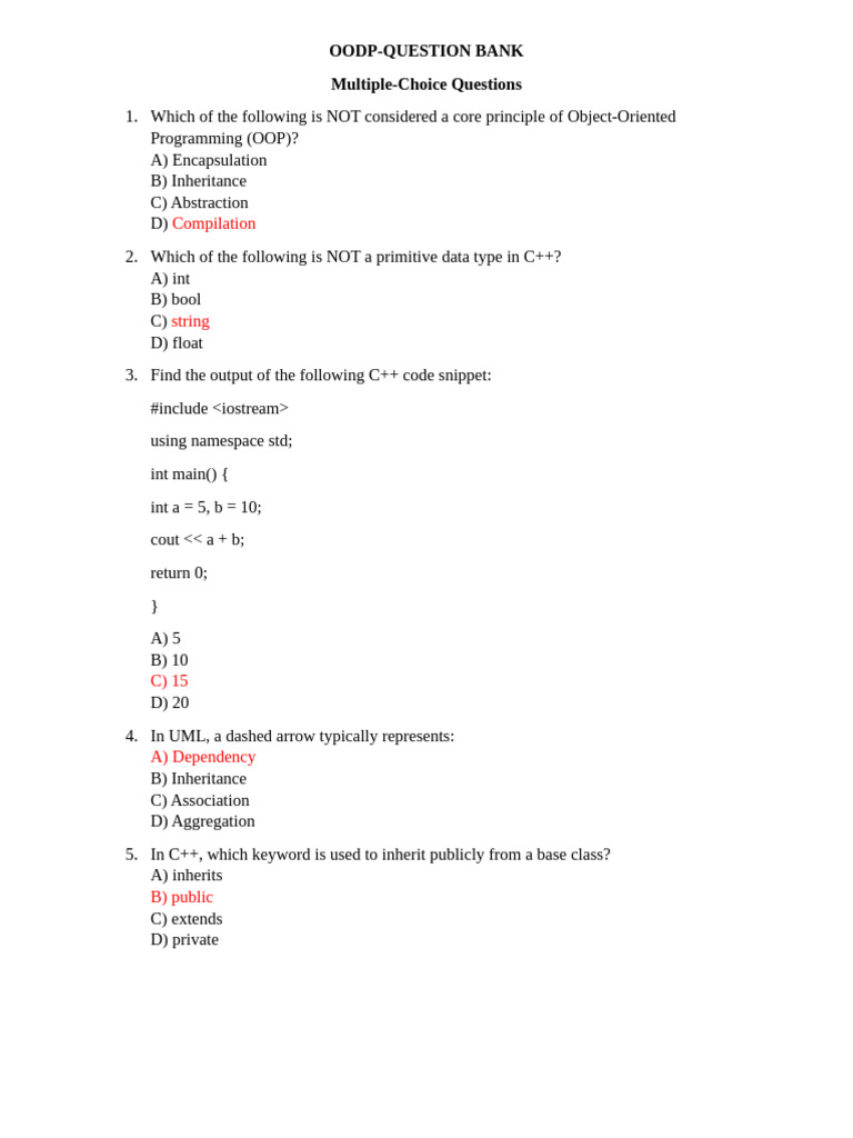 OODP Question Bank For Unit 1 and Unit 2 | PDF | C++ | Class (Computer Programming)