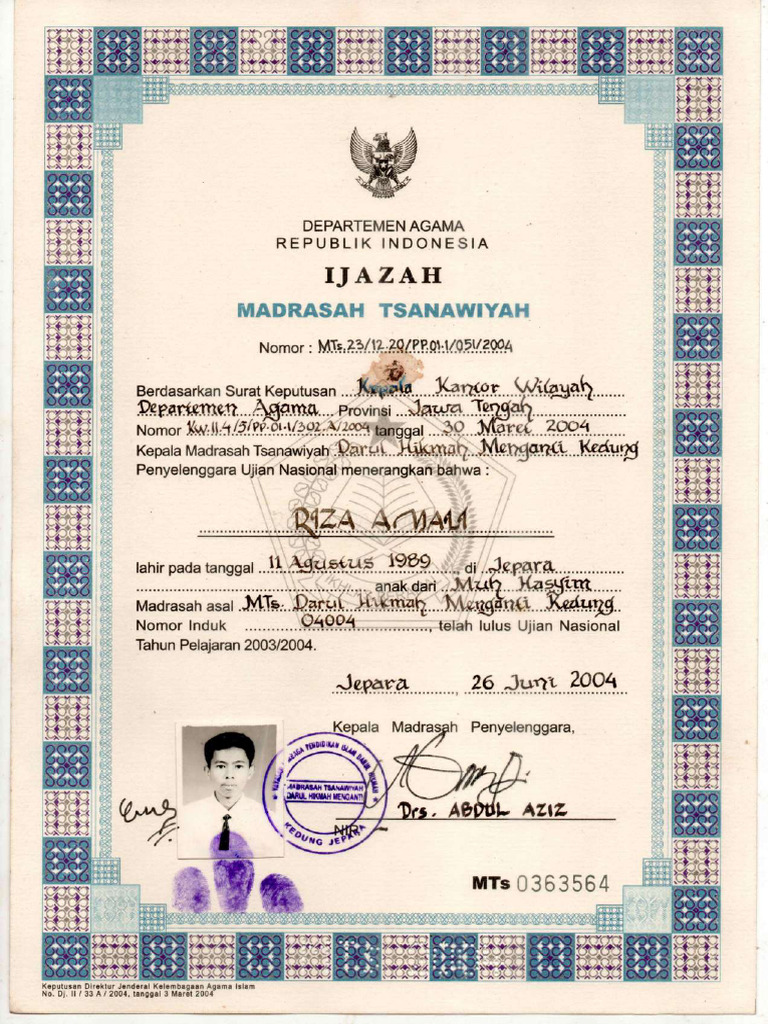 ijazah mts riza amali_compressed | PDF
