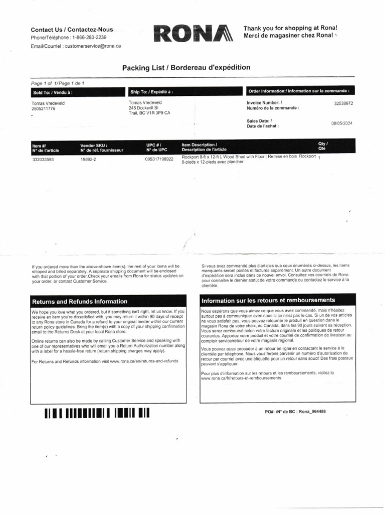Rona-Rockport Packing Slip | PDF