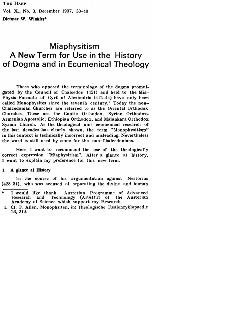 Miaphysitism a New Term for Use in the H | PDF