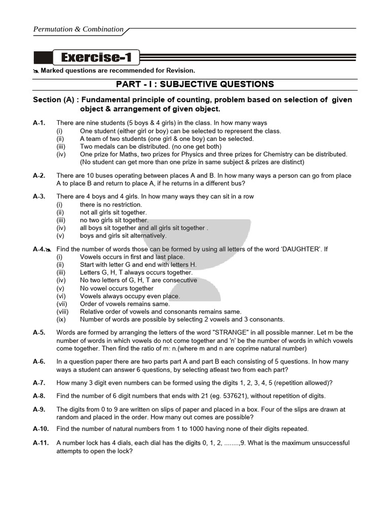 Permutation - and - Combination Exercise | PDF | Line (Geometry) | Number Theory