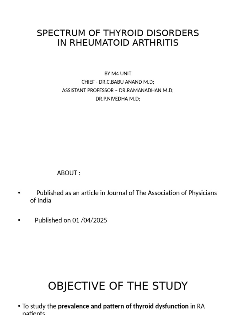 Spectrum of Thyroid Disorders in Rheumatoid Arthritis | PDF