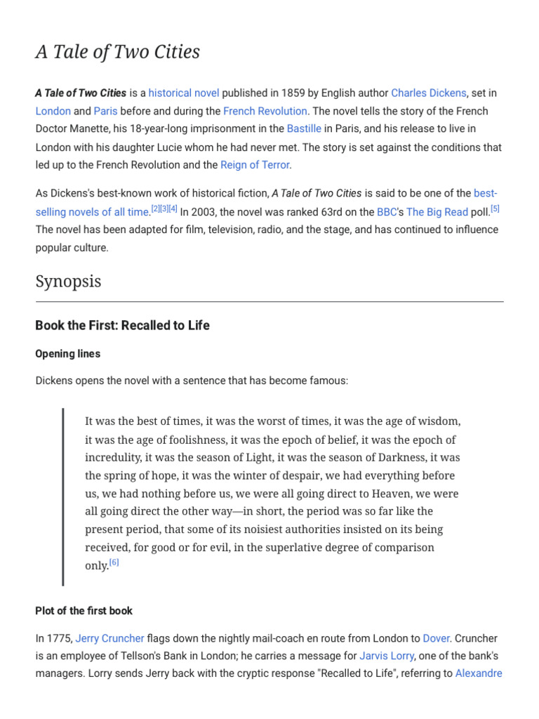 A Tale of Two Cities - Wikipedia | PDF | A Tale Of Two Cities