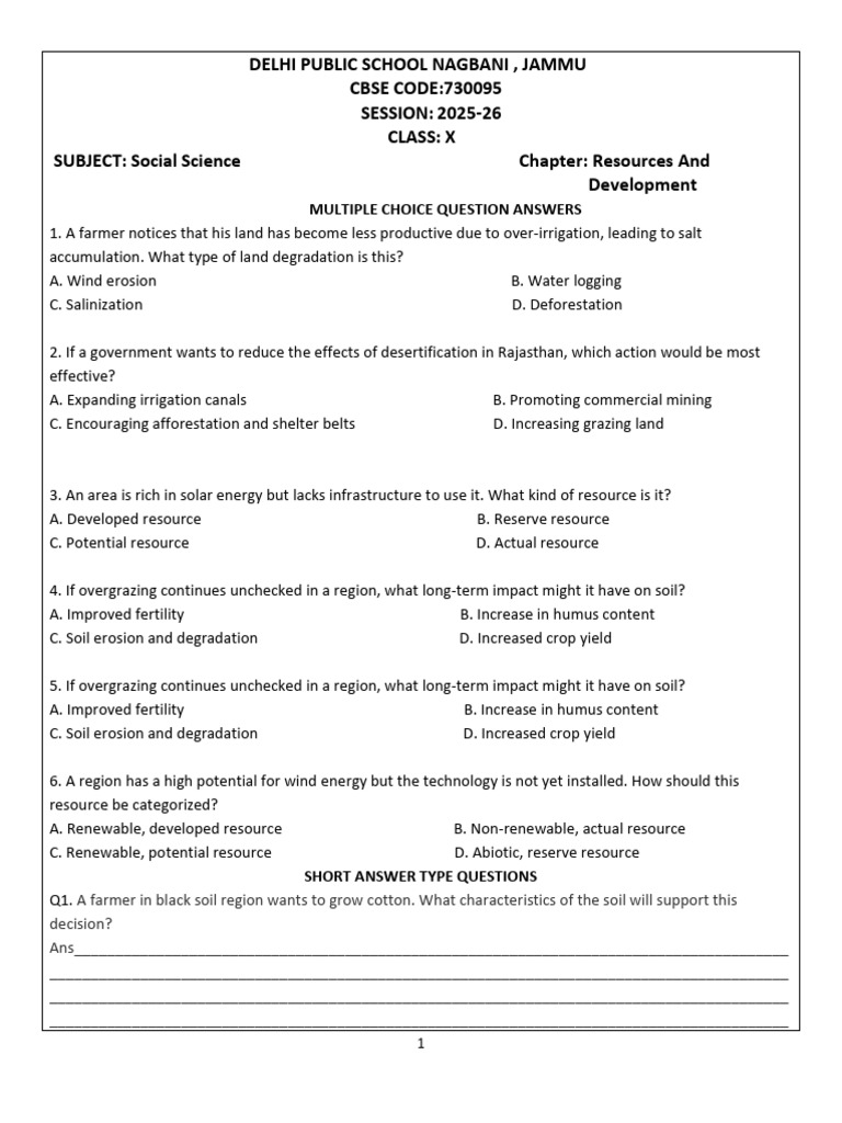 Worksheet Class X Geography | PDF | Soil | Soil Fertility