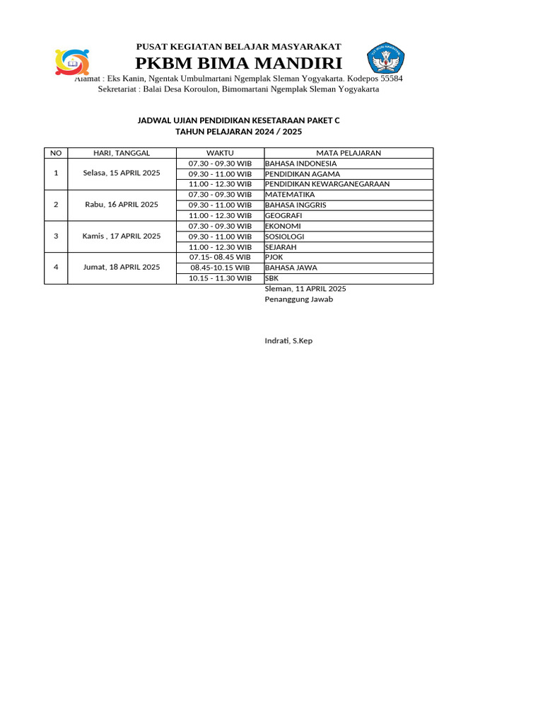 Jadwal Upk 2025 Lembaga | PDF