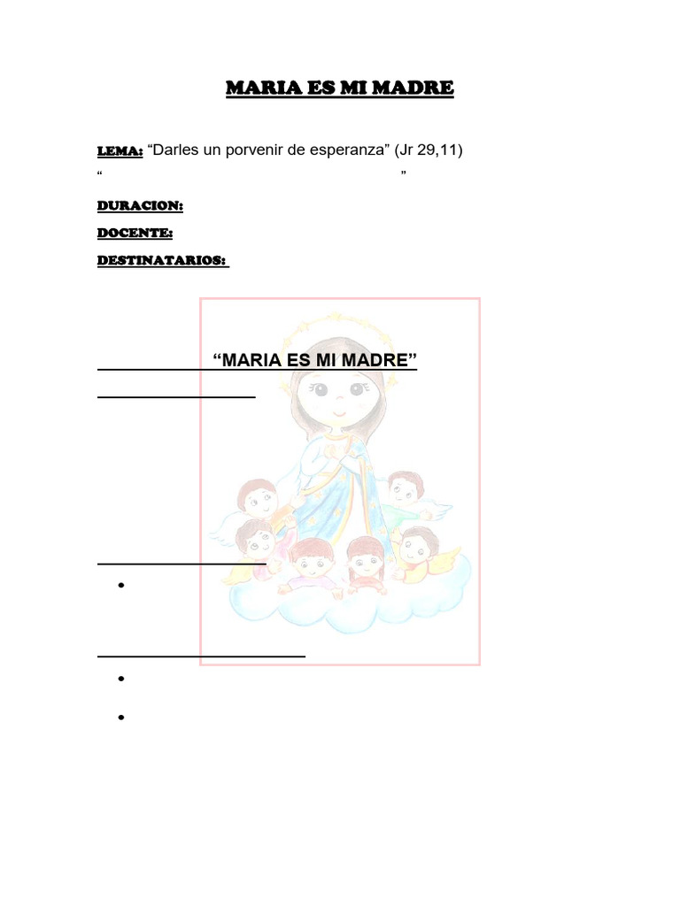 Proyecto Mensual Catequesis MARIA ES MI MADRE 25 | PDF | María, madre ...