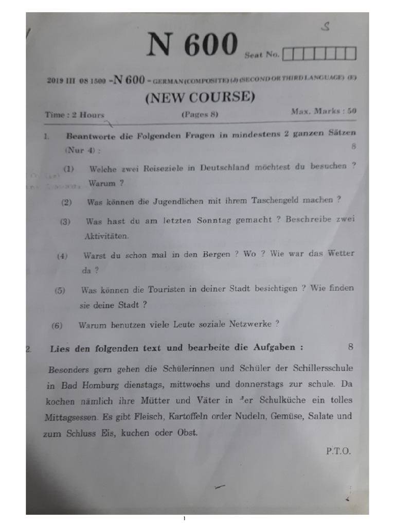 German Past Papers | PDF