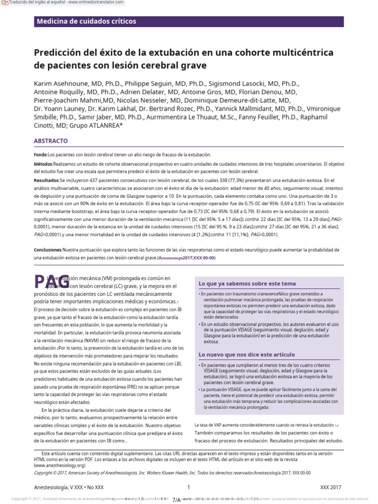Score VISAGE - En.es | PDF | Medicina de Cuidados Intensivos | Lesión ...