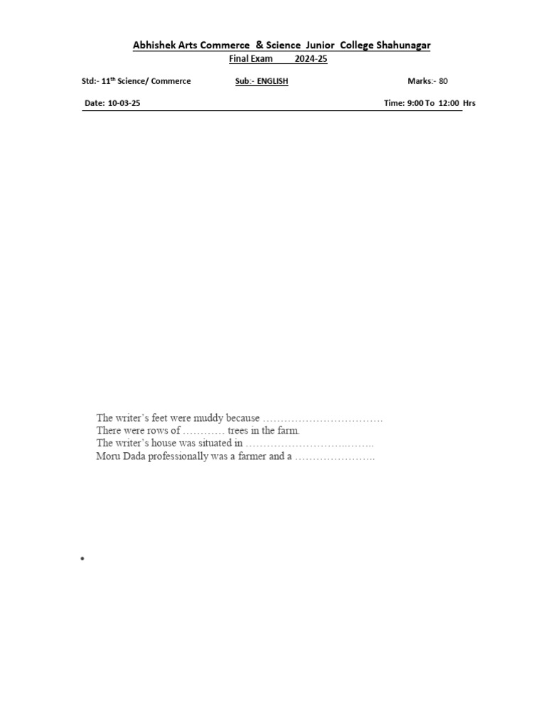 11th Final Exam English | PDF