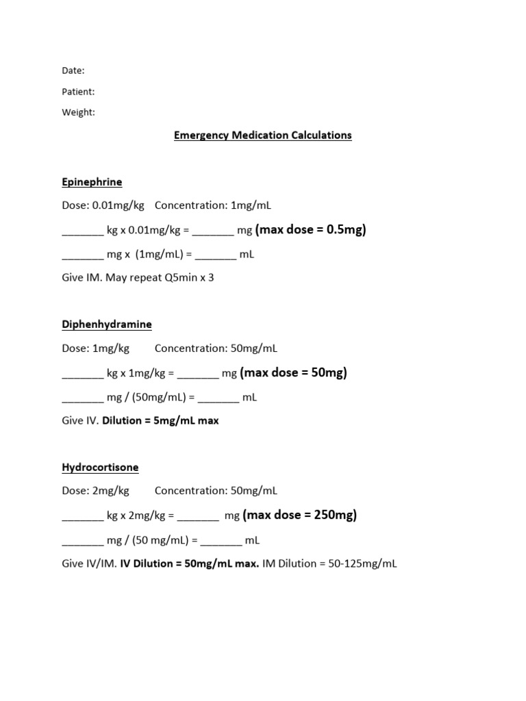 Emergency Drug Sheet 2023 Version | PDF