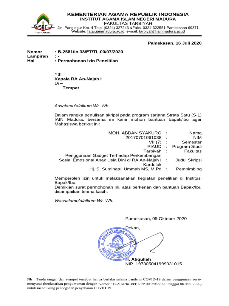 SURAT - IZIN - PENELITIAN - SKRIPSI - Moh. Abdan Syakuro | PDF