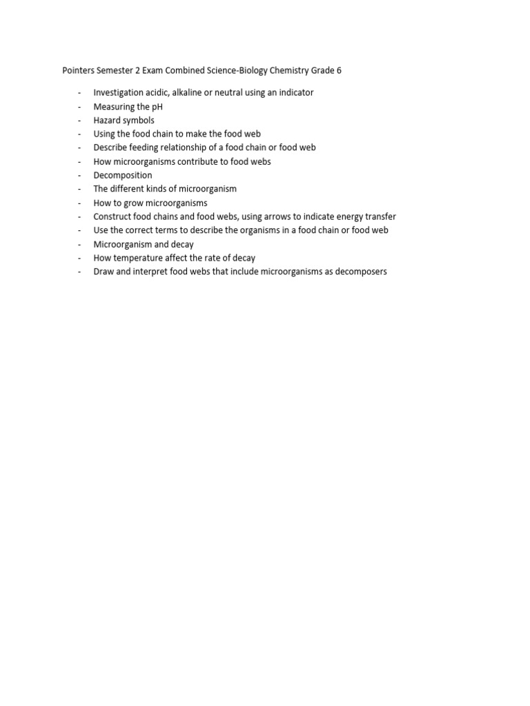 Sem 2-Pointers Combined Science Biology Chemistry Grade 6-Ms Yeva | PDF