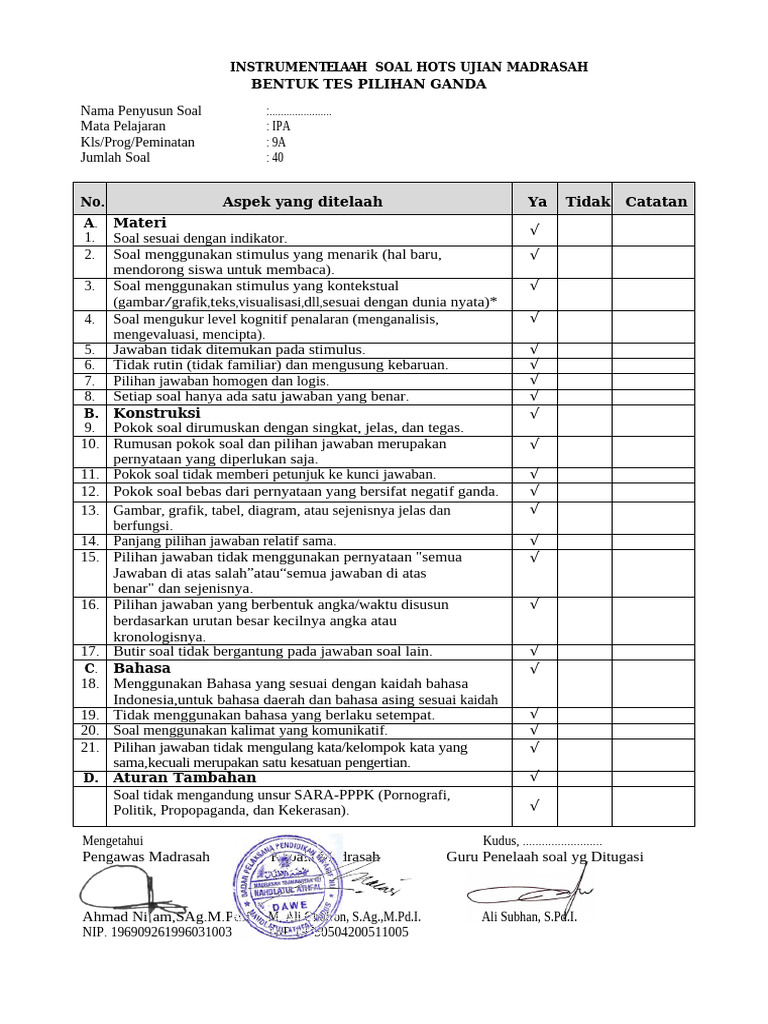 Instrumen Soal HOTS Ujian Madrasah | PDF