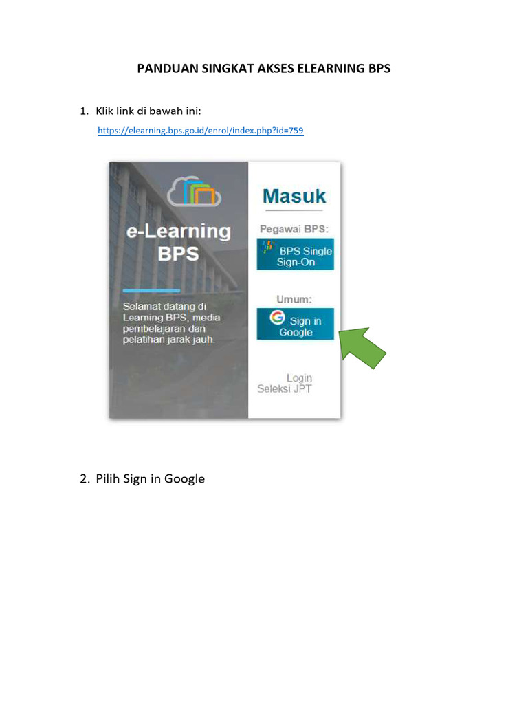 Panduan Singkat Akses Elearning BPS | PDF
