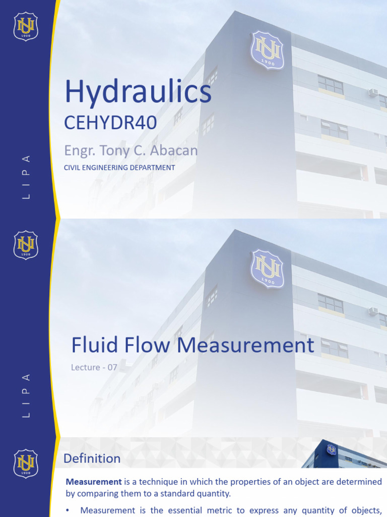 Lecture 7 - Fluid Flow Measurement | PDF | Flow Measurement | Fluid Dynamics